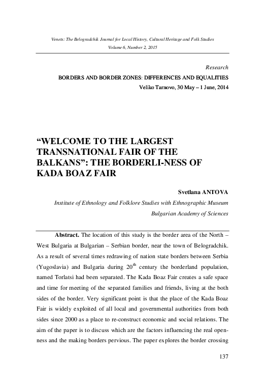 (PDF) Antova, S. 2015. “WELCOME TO THE LARGEST TRANSNATIONAL FAIR OF ...