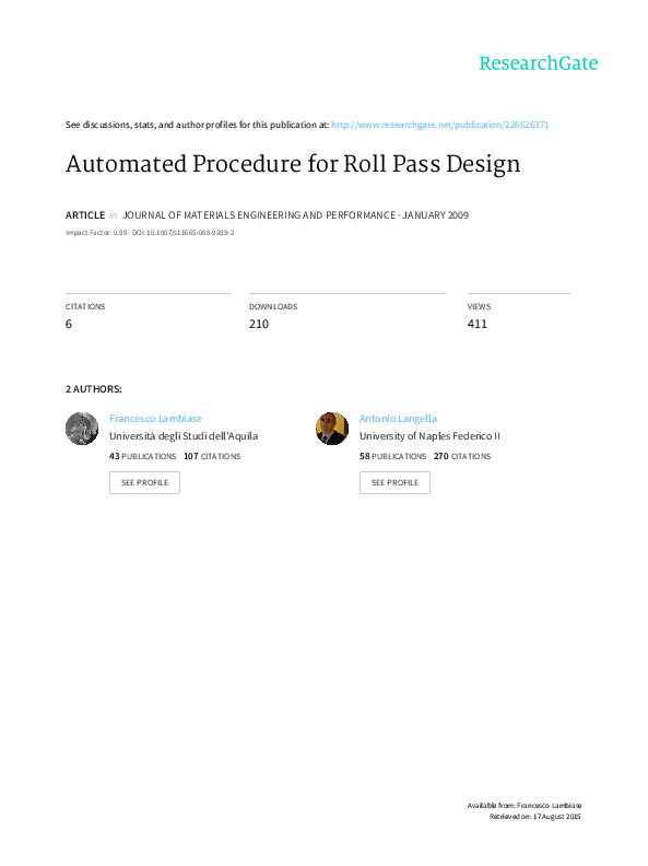 (PDF) Automated Procedure for Roll Pass Design