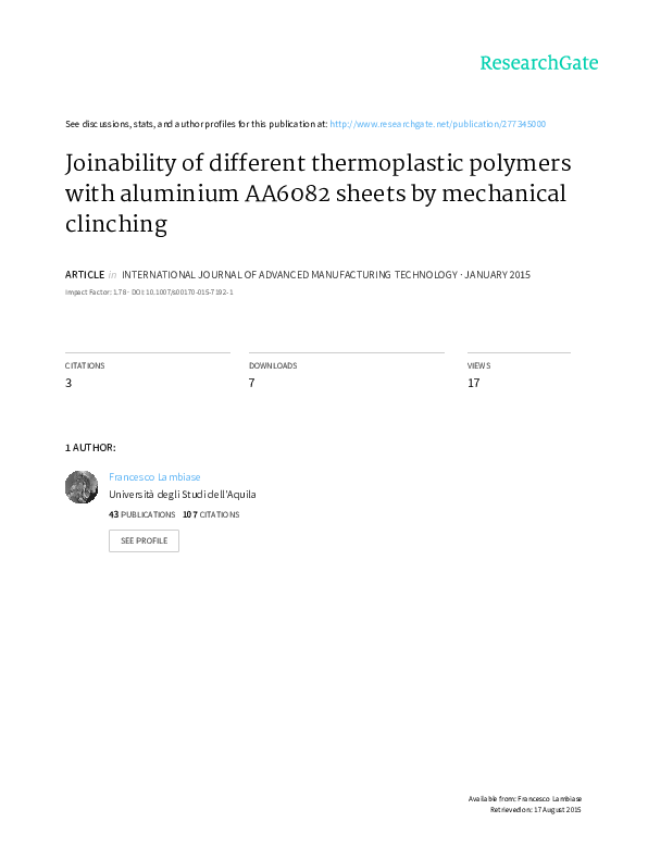 (PDF) Joinability of different thermoplastic polymers with aluminium ...