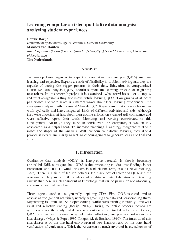 (PDF) Learning computer-assisted qualitative data-analysis: analysing student experiences