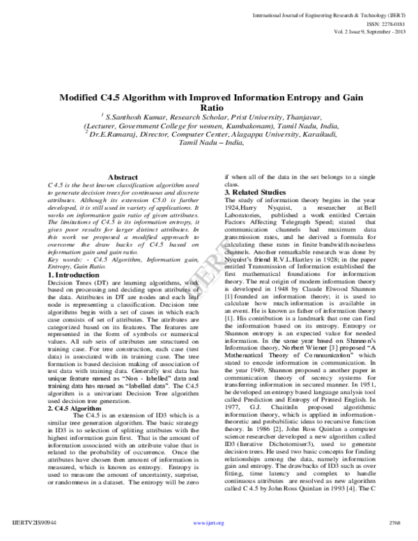 (PDF) Modified C4.5 Algorithm with Improved Information Entropy and Gain Ratio