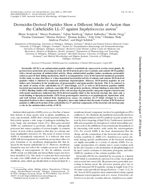 (PDF) Dermcidin-Derived Peptides Show a Different Mode of Action than ...
