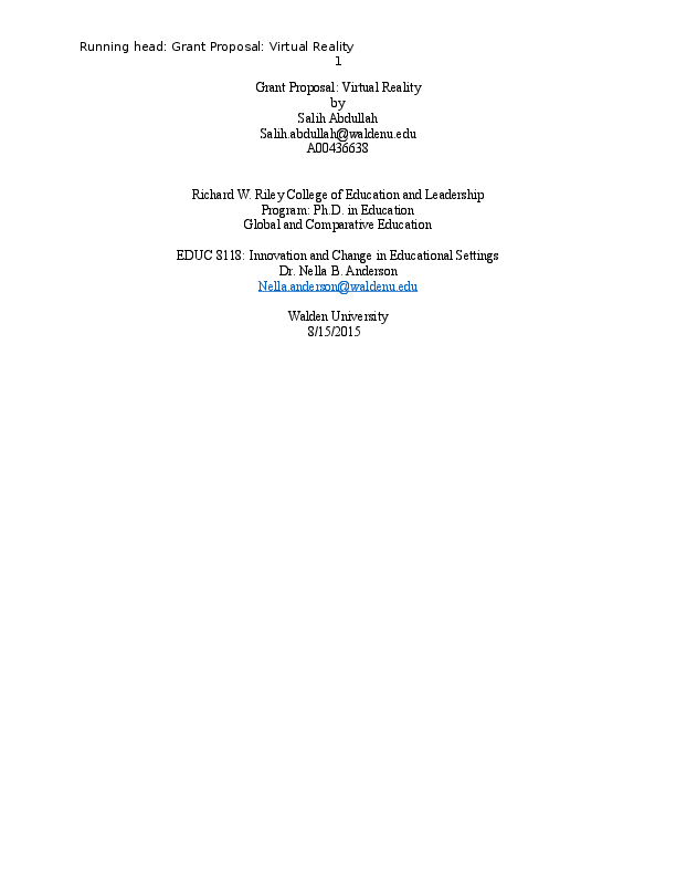 (DOC) Virtual Reality Grant Proposal