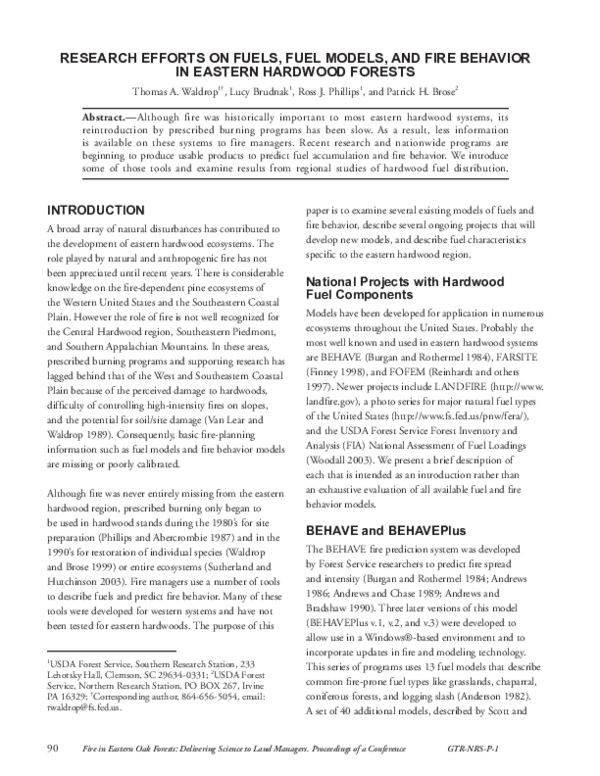 (PDF) ReseaRch effoRts on fuels, fuel Models, and fiRe BehavioR in ...