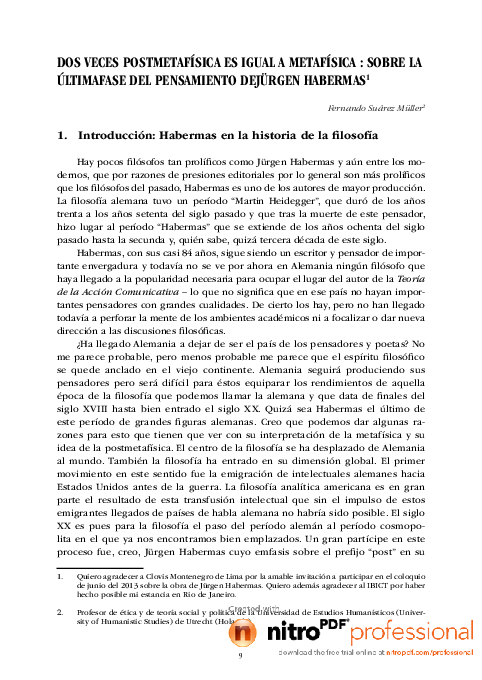 (PDF) Dos veces postmetafísica es igual a metafísica: sobre la última fase del pensamiento de ...