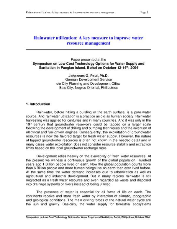 (PDF) Rainwater utilization: A key measure to improve water resources ...