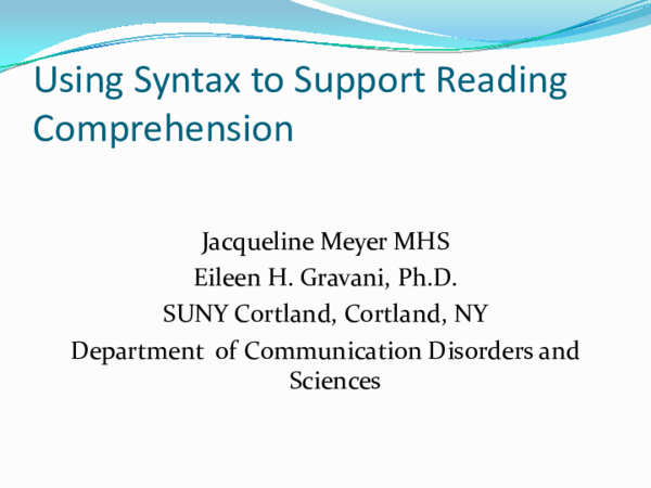 (PDF) Using Syntax to Support Reading Comprehension