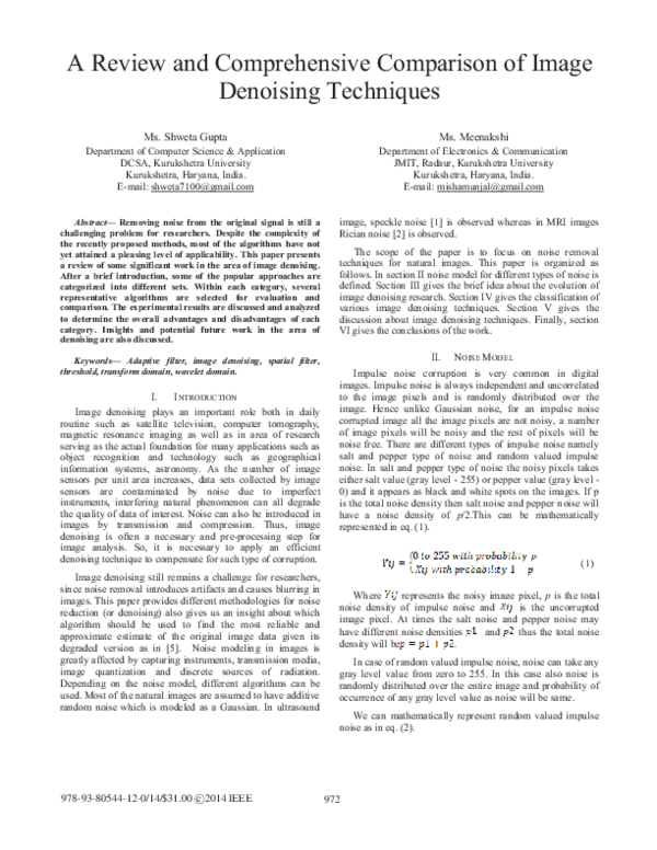 (PDF) A Review and Comprehensive Comparison of Image Denoising Techniques