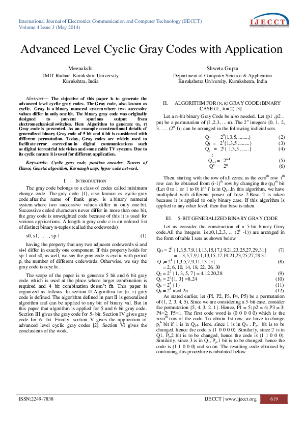 Advanced Level Cyclic Gray Codes With Application
