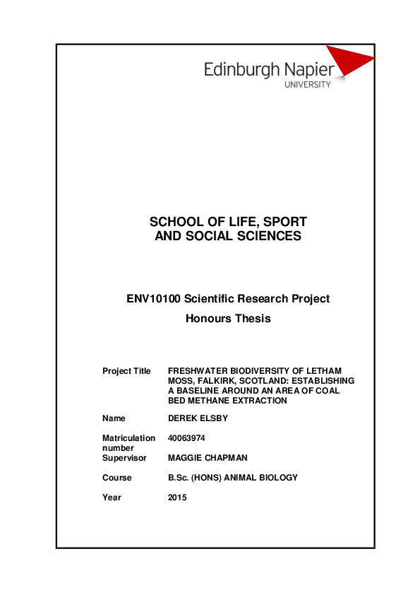 (PDF) Freshwater Biodiversity of Letham Moss, Falkirk, Scotland ...