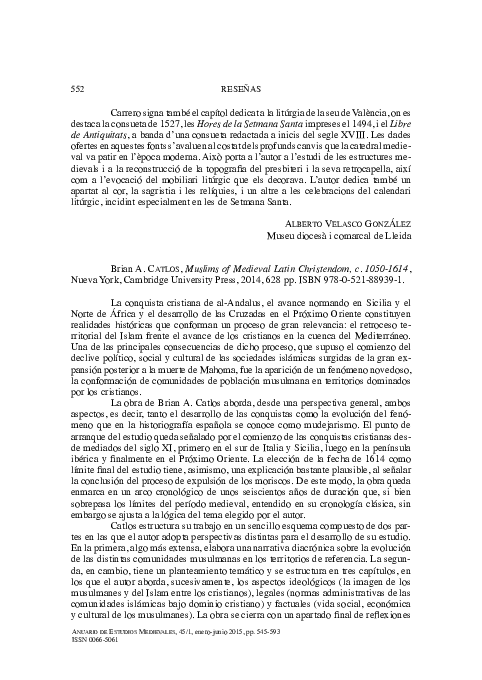 (PDF) B. Catlos, Muslims of Medieval Latin Christendom, c. 1050-1614 ...