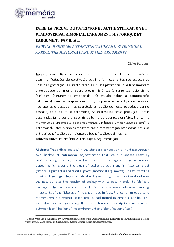 (PDF) Faire la preuve du patrimoine: authentification et plaidoyer ...