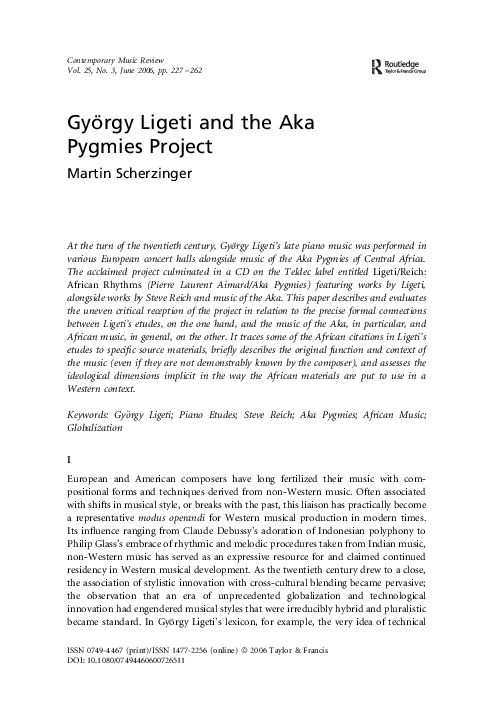 (PDF) György Ligeti and the Aka Pygmies Project