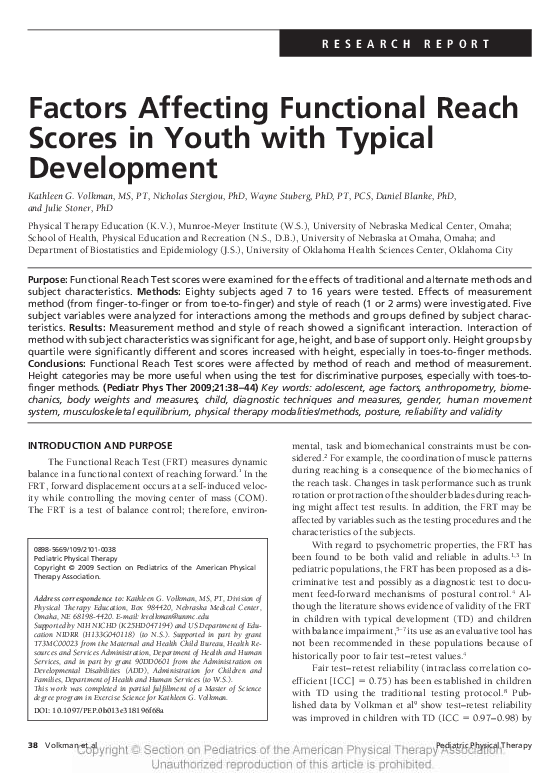 (PDF) Factors Affecting Functional Reach Scores in Youth with Typical