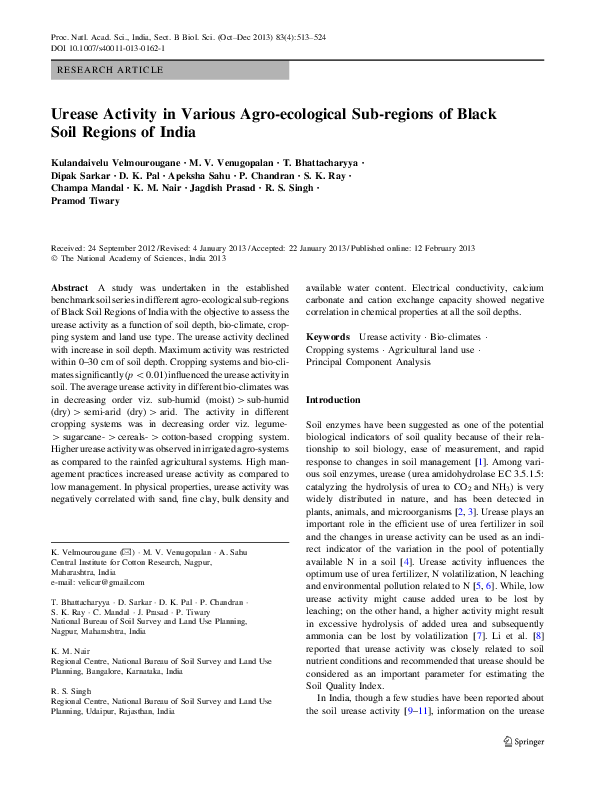 (PDF) Urease activity in various agro-ecological sub regions of black ...