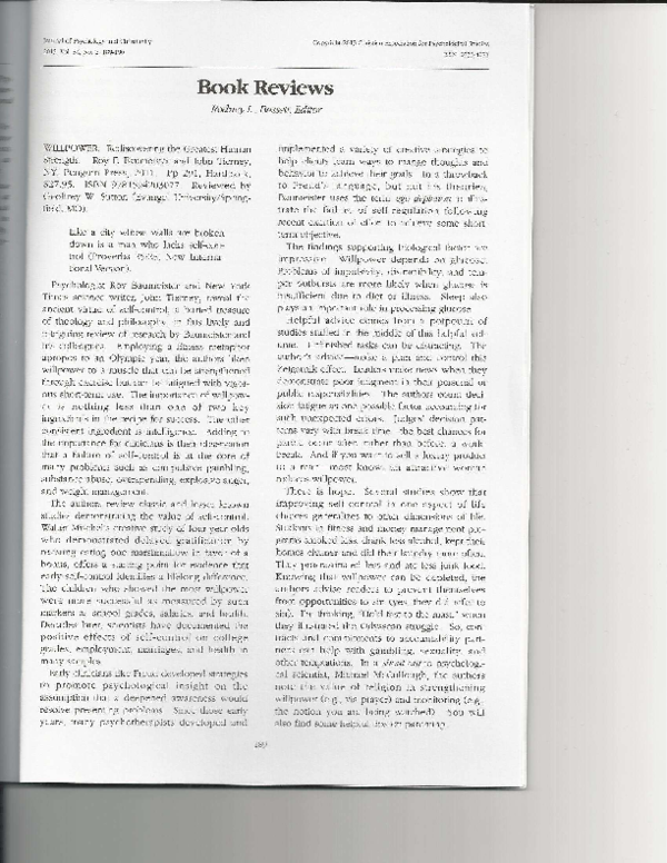 (PDF) WILLPOWER: Rediscovering the Greatest Human Strength