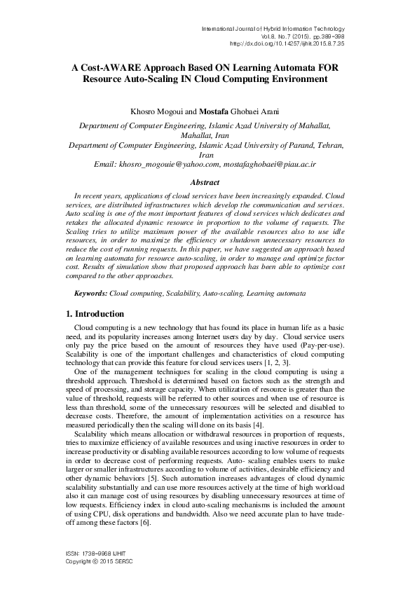 (PDF) A Cost-aware Approach Based on Learning Automata for Resource Auto-Scaling in Cloud ...