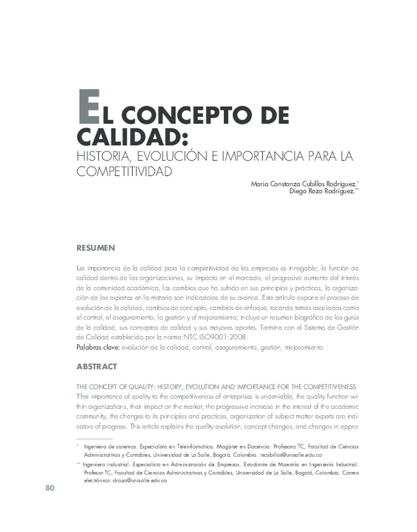 (PDF) E L CONCEPTO DE CALIDAD: HISTORIA, EVOLUCIÓN E IMPORTANCIA PARA ...