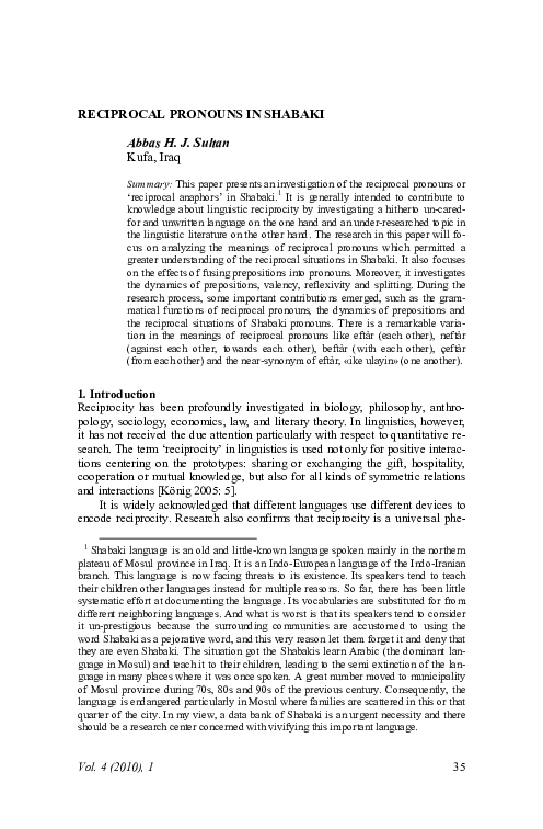 (PDF) RECIPROCAL PRONOUNS IN SHABAKI