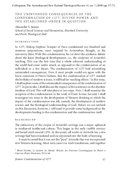 (PDF) The Unintended Consequences of the Condemnation of 1277: Divine ...