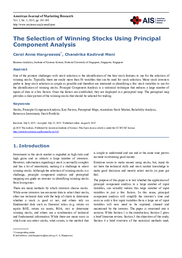 (PDF) The Selection of Winning Stocks Using Principal Component Analysis