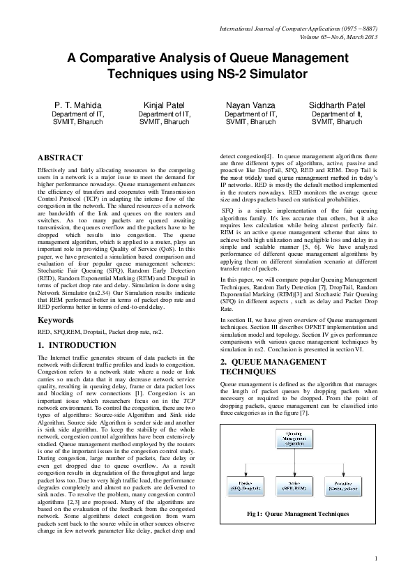 (PDF) A Comparative Analysis of Queue Management Techniques using NS-2 Simulator