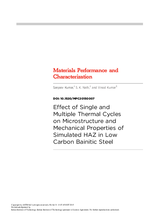 (PDF) Effect of Single and Multiple Thermal Cycles on Microstructure and Mechanical Properties ...
