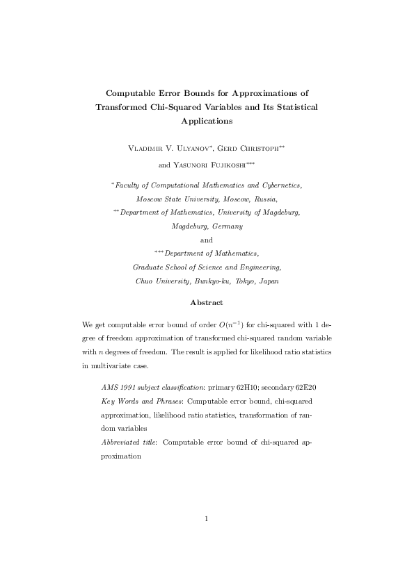 (PDF) Computable Error Bounds for Approximations of Transformed Chi-Squared Variables and Its ...