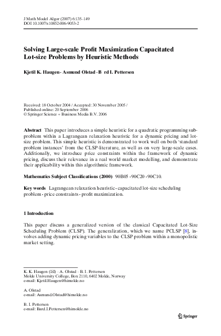 (PDF) Solving large-scale profit maximization capacitated lot-size problems by heuristic methods