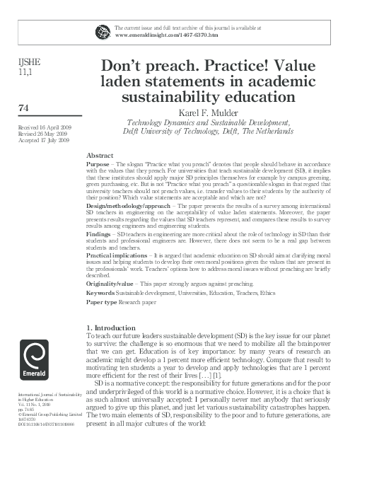 (PDF) Don't preach. Practice! Value laden statements in academic ...