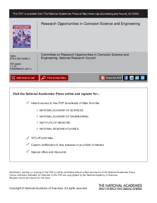 (PDF) Research Opportunities in Corrosion Science and Engineering