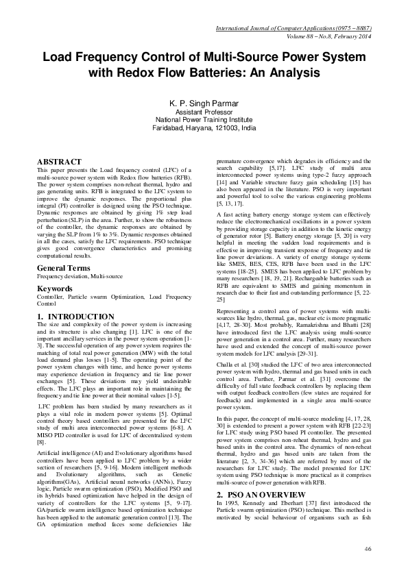 (PDF) Load Frequency Control of Multi-Source Power System with Redox Flow Batteries: An Analysis