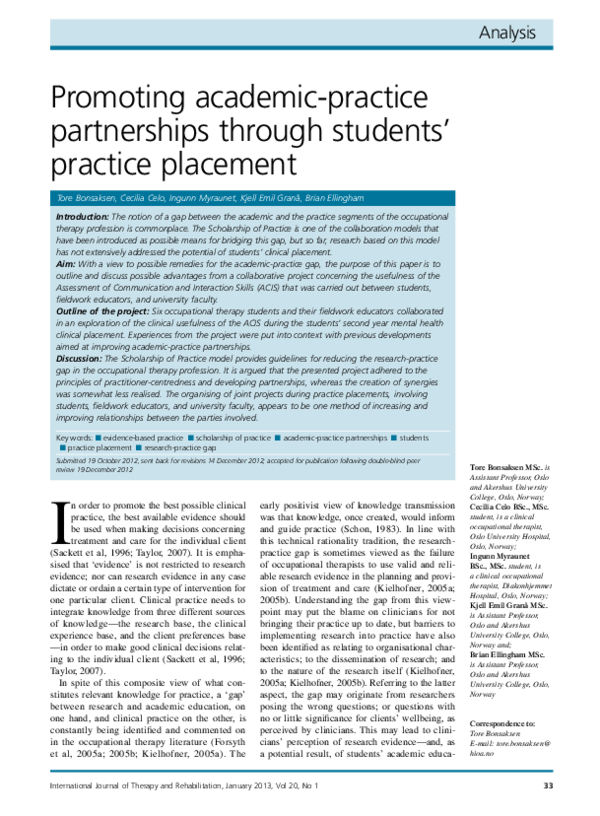 (PDF) Promoting academic-practice partnerships through students ...