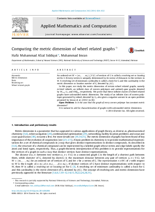 (PDF) Computing the metric dimension of wheel related graphs