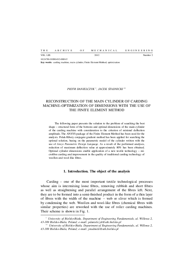 (PDF) RECONSTRUCTION OF THE MAIN CYLINDER OF CARDING MACHINE–OPTIMIZATION OF DIMENSIONS WITH THE ...