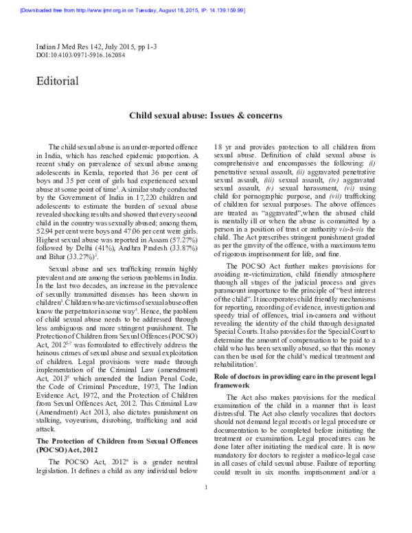 (PDF) Child sexual abuse: Issues & concerns. Indian Legal Perspective