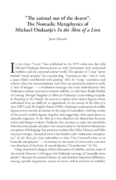 (PDF) “‘The animal out of the desert’: Nomadic Metaphysics in Michael ...