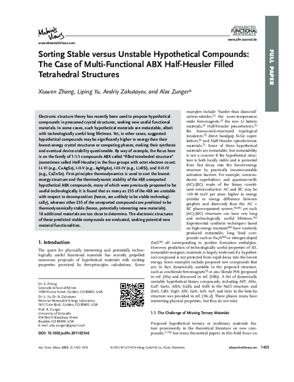 (PDF) X. Zhang, L. Yu, A. Zakutayev, A. Zunger,"Sorting Stable versus ...