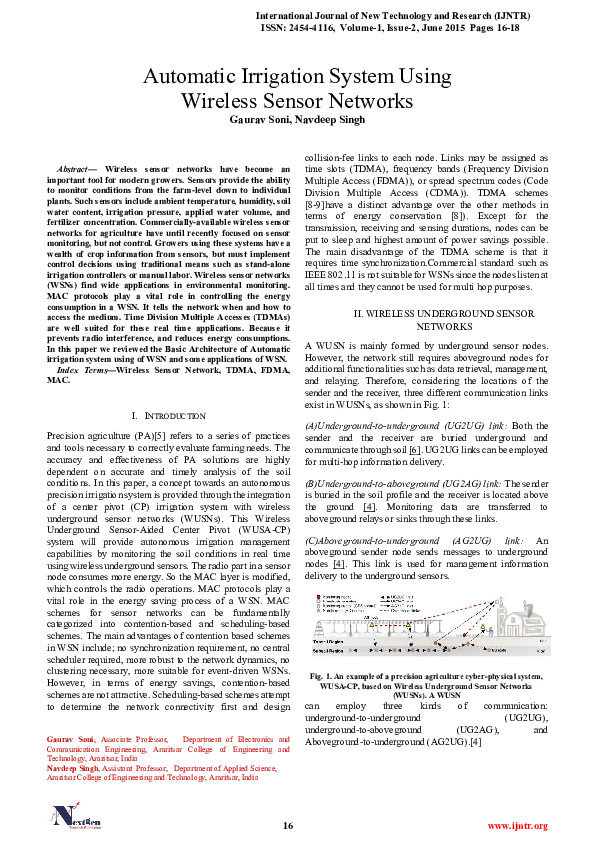 (PDF) Automatic Irrigation System Using Wireless Sensor Networks