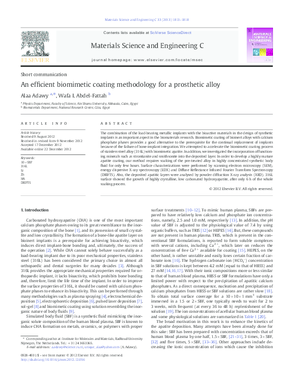 (PDF) An efficient biomimetic coating methodology for a prosthetic alloy