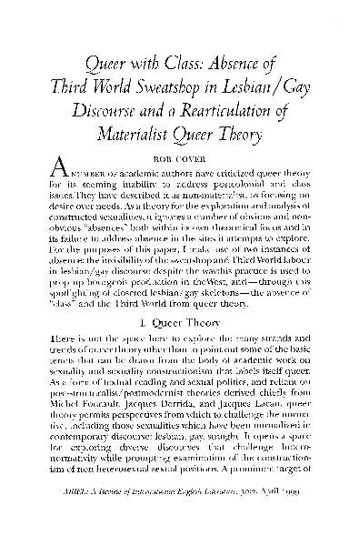 (PDF) Cover, Rob (1999). ‘Queer with Class: Absence of the Third World ...