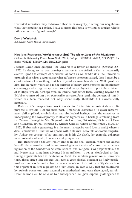 (PDF) Review of Mary-Jane Rubenstein, 'Worlds without End: The Many ...