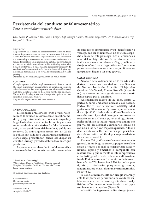(PDF) Persistencia del conducto onfalomesentérico Patent ...