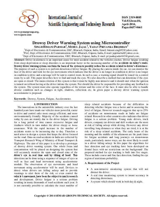 (PDF) Drowsy Driver Warning System using Microcontroller