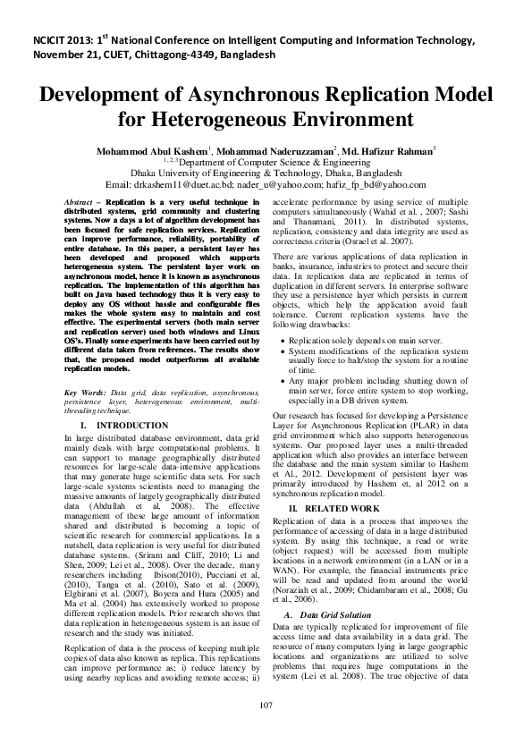 Development of asynchronous Replication Model for Heterogeneous Environment