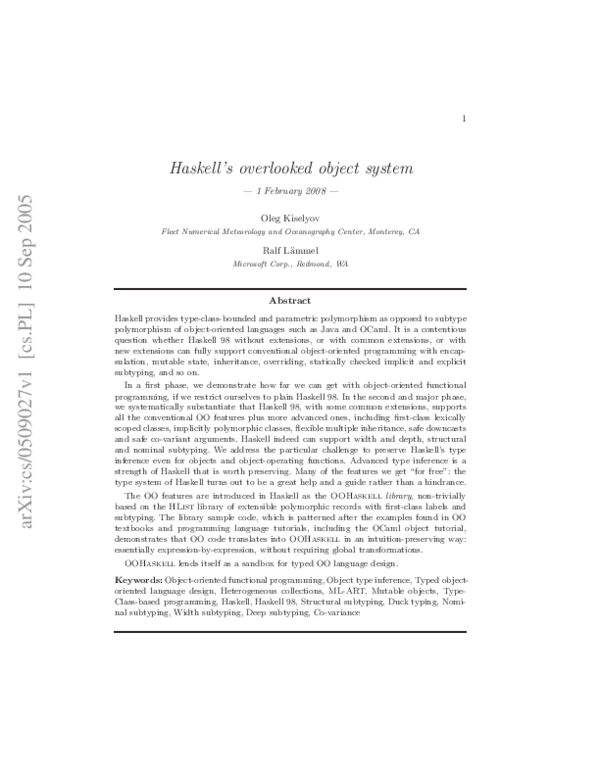 (PDF) Haskell's overlooked object system