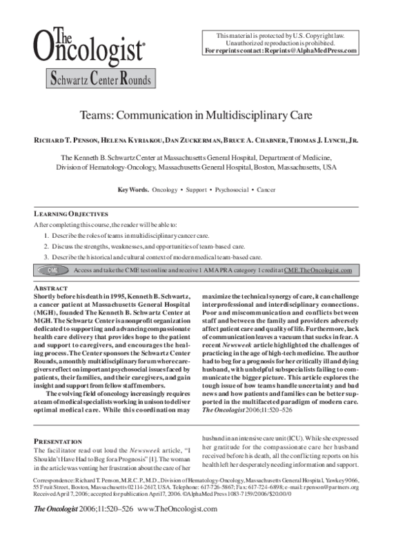 (PDF) Teams: Communication in Multidisciplinary Care