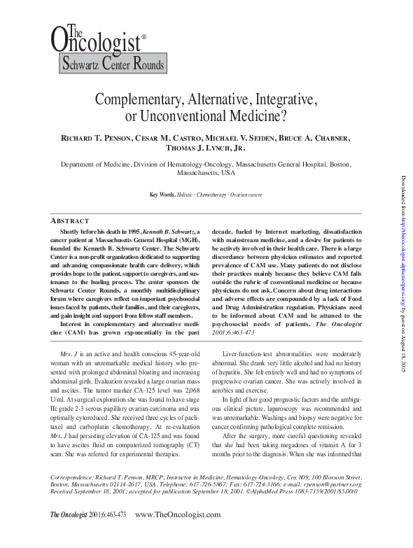 (PDF) Complementary, Alternative, Integrative, or Unconventional Medicine?