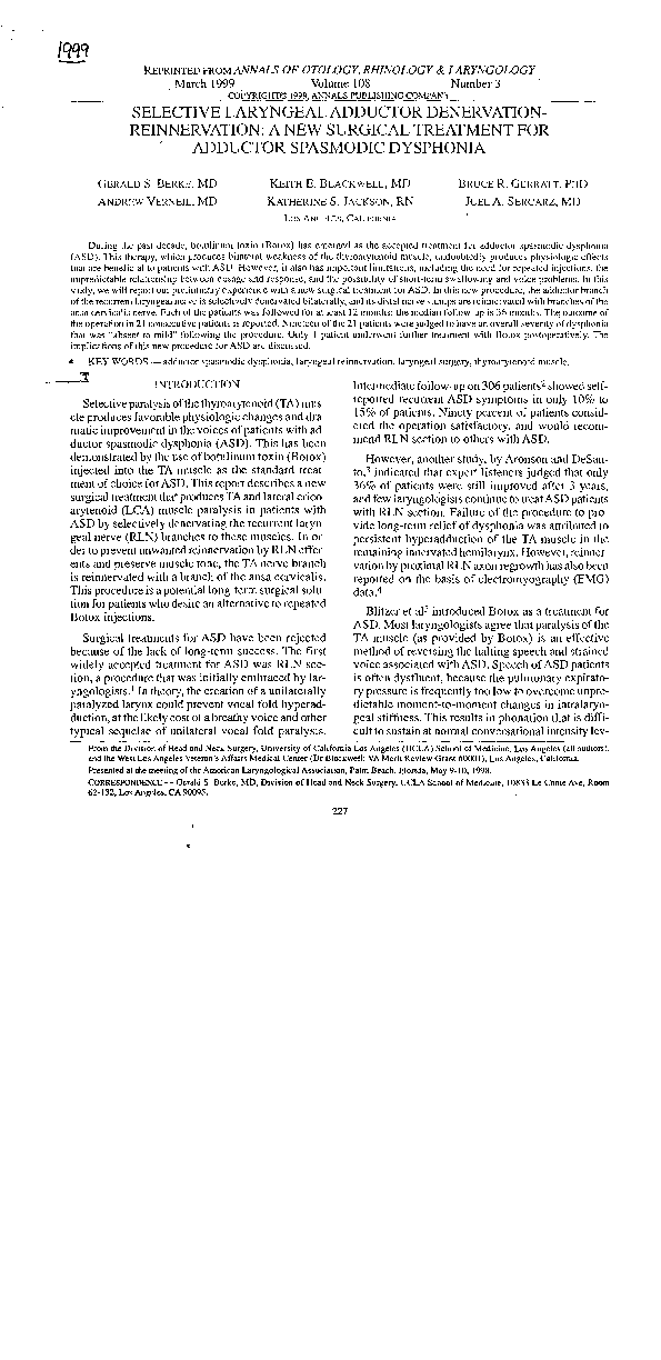 (PDF) Selective laryngeal adductor denervation-reinnervation: a new ...