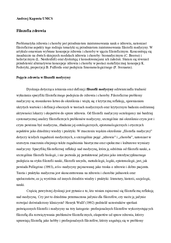 (DOC) Filozofia zdrowia (Philosophy of health)
